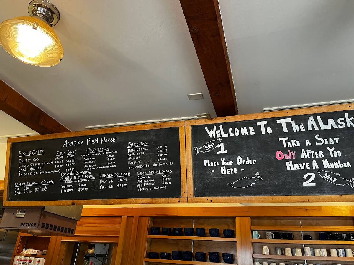 Menu at The Alaska Fish House restaurant, Ketchikan, 3 Salmon Landing