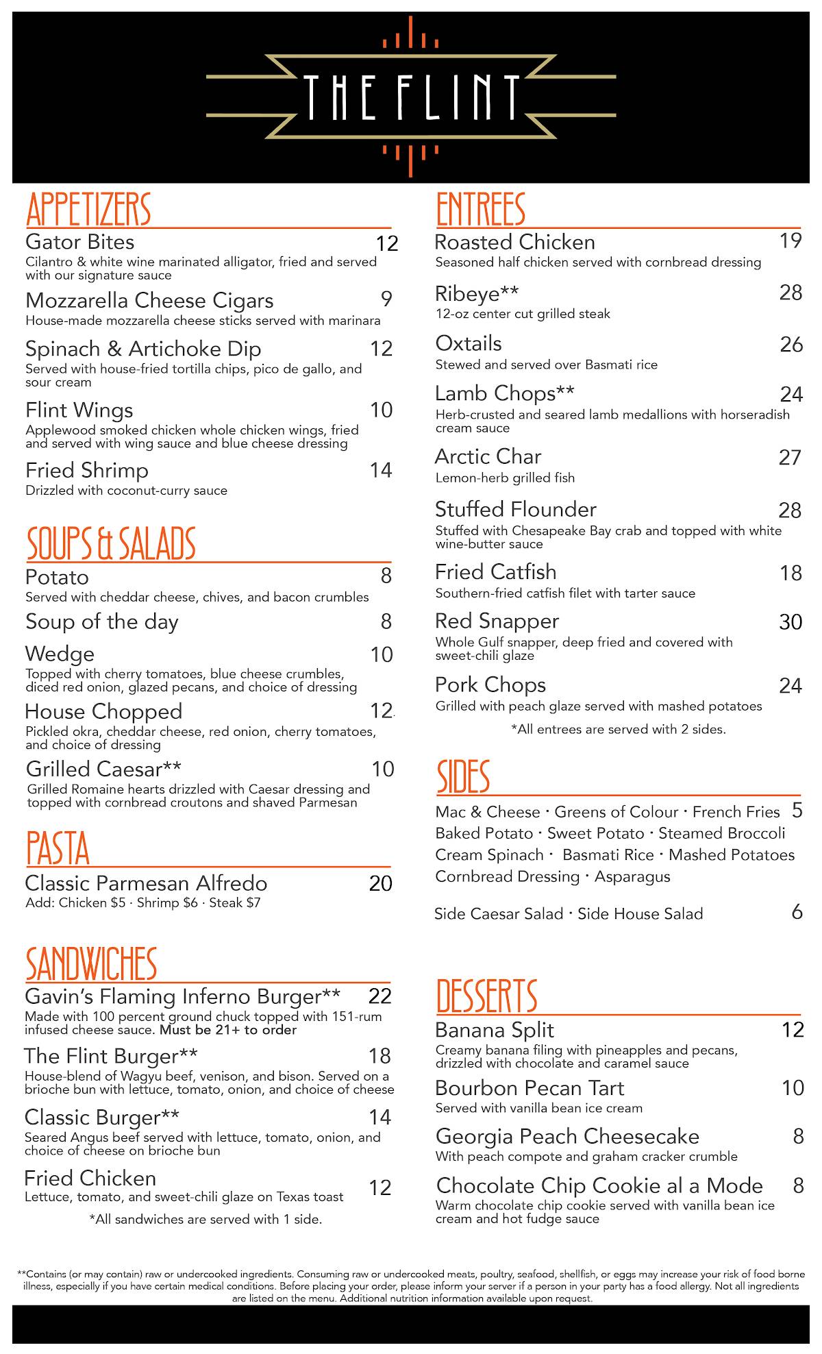 Menu at The Flint restaurant, Albany