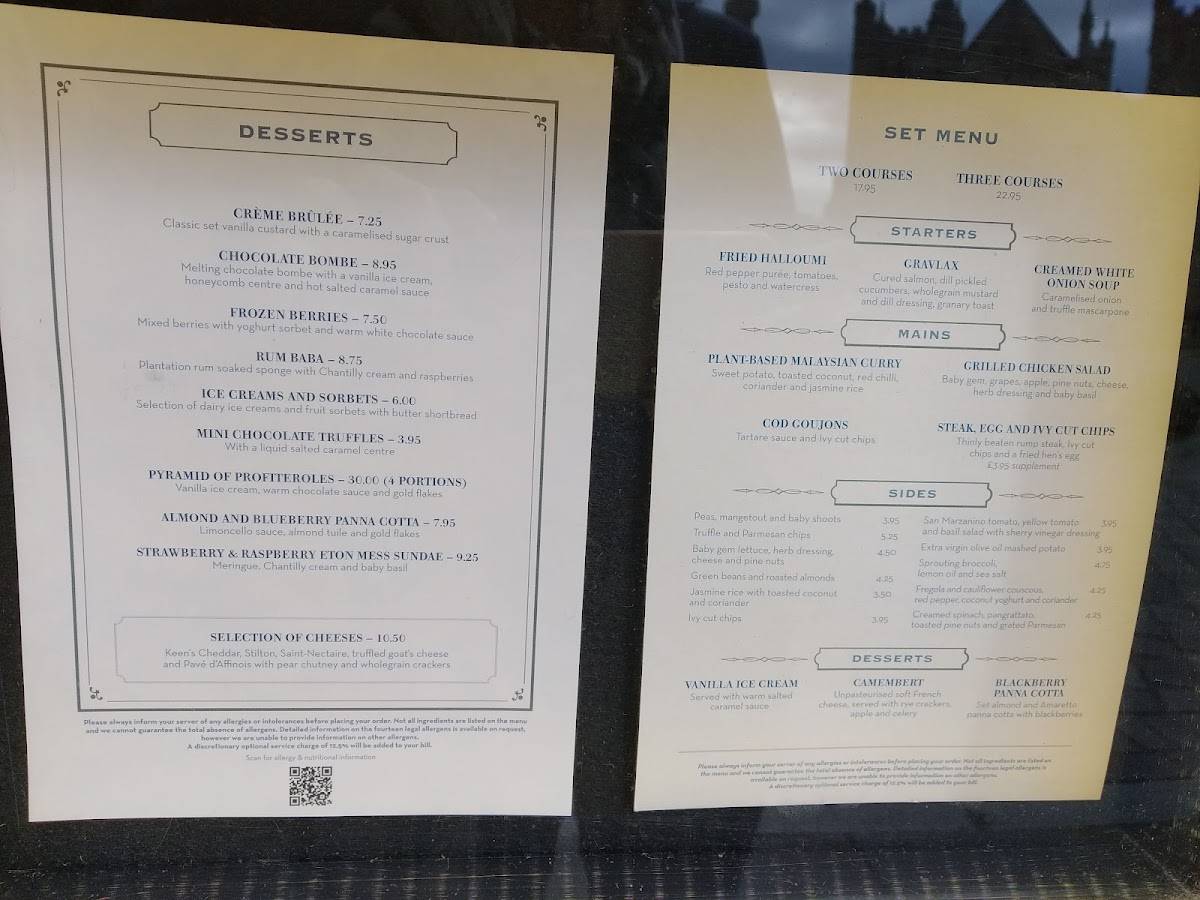 Menu at The Ivy Exeter restaurant, Exeter