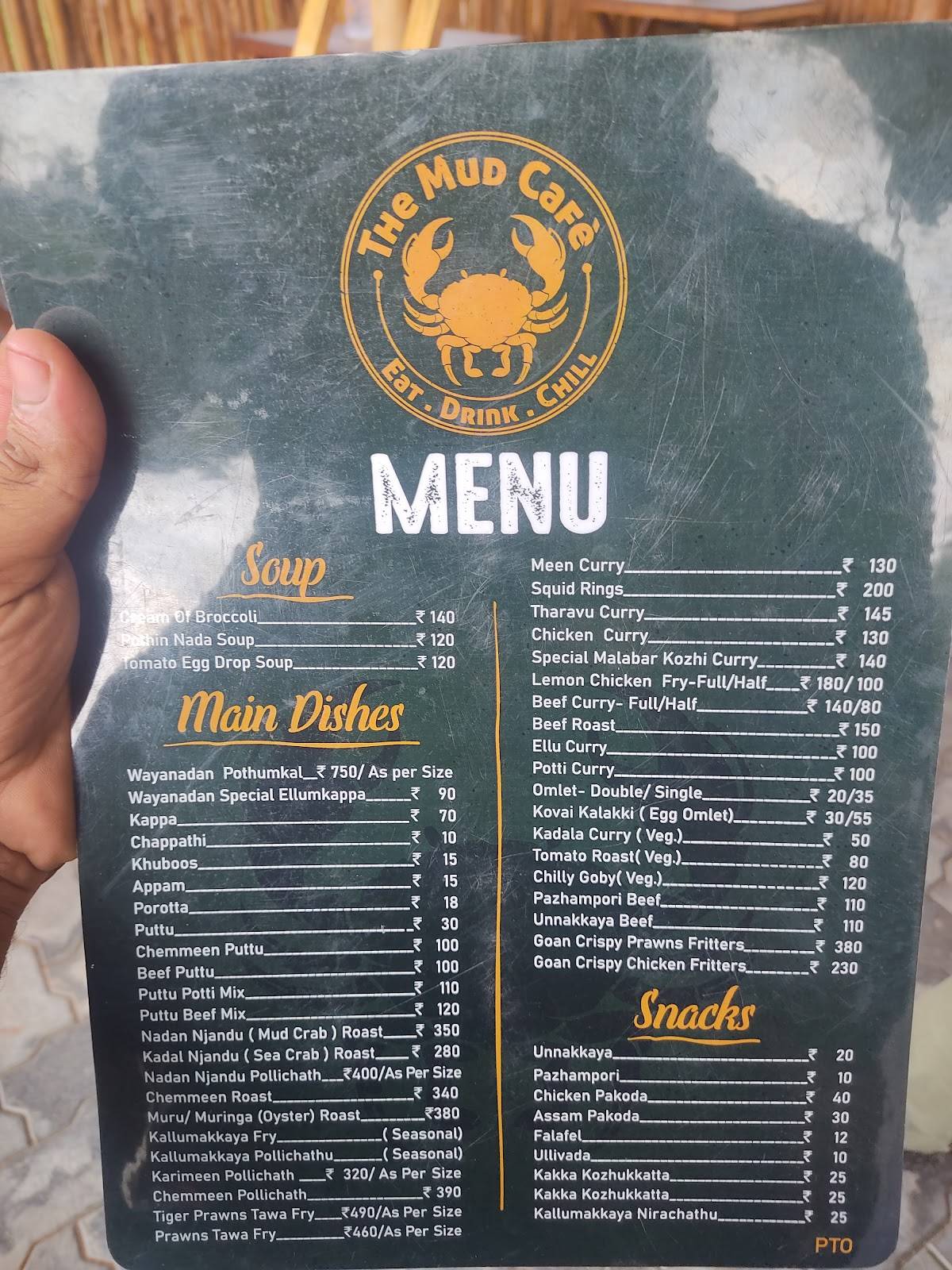 Menu at The Mud Cafe, Kadamakkudy