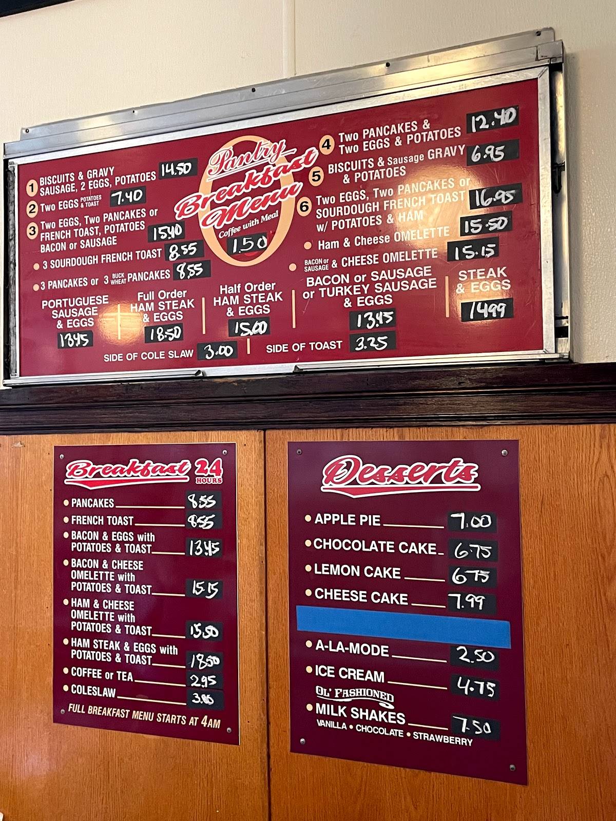 Menu at The Original Pantry Cafe, Los Angeles