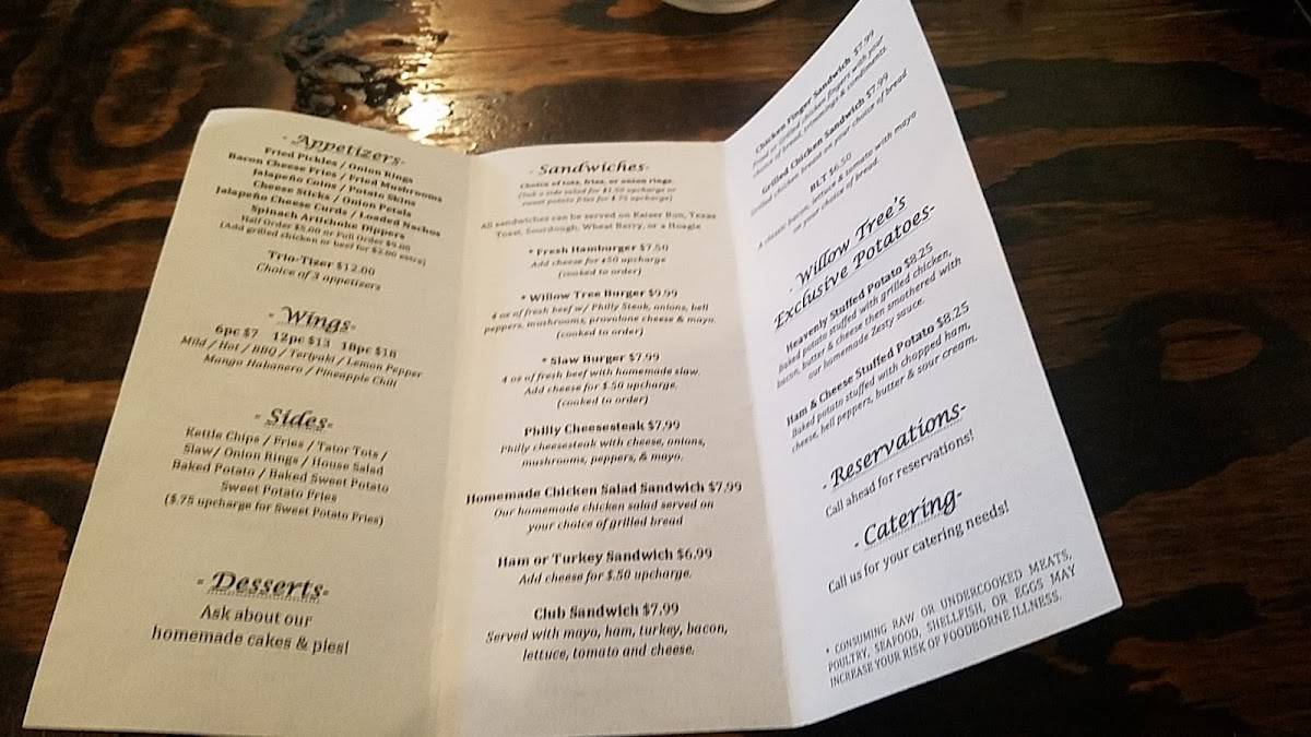 Menu at The Willow Tree Grill restaurant, Summerville