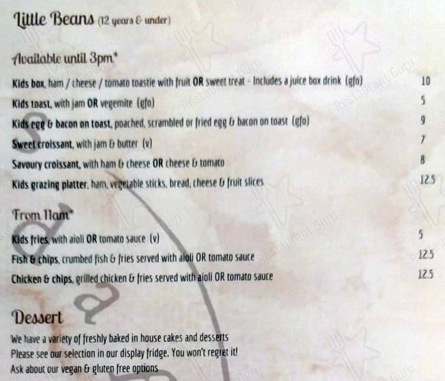 Menu at Two Beans at Carome Estate restaurant, Mernda