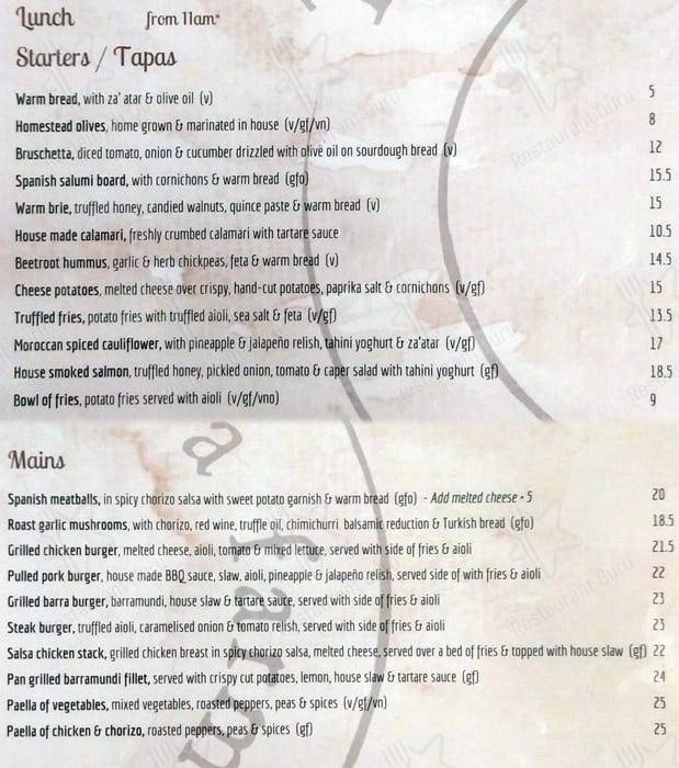 Menu at Two Beans at Carome Estate restaurant, Mernda