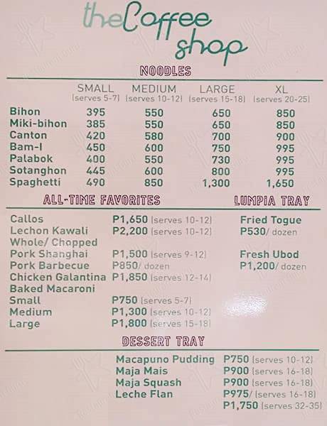 Menu at Unimart Coffee Shop restaurant, San Juan