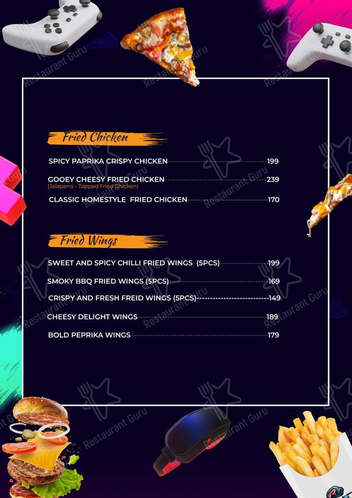 Menu at VR Game Cafe, Chennai
