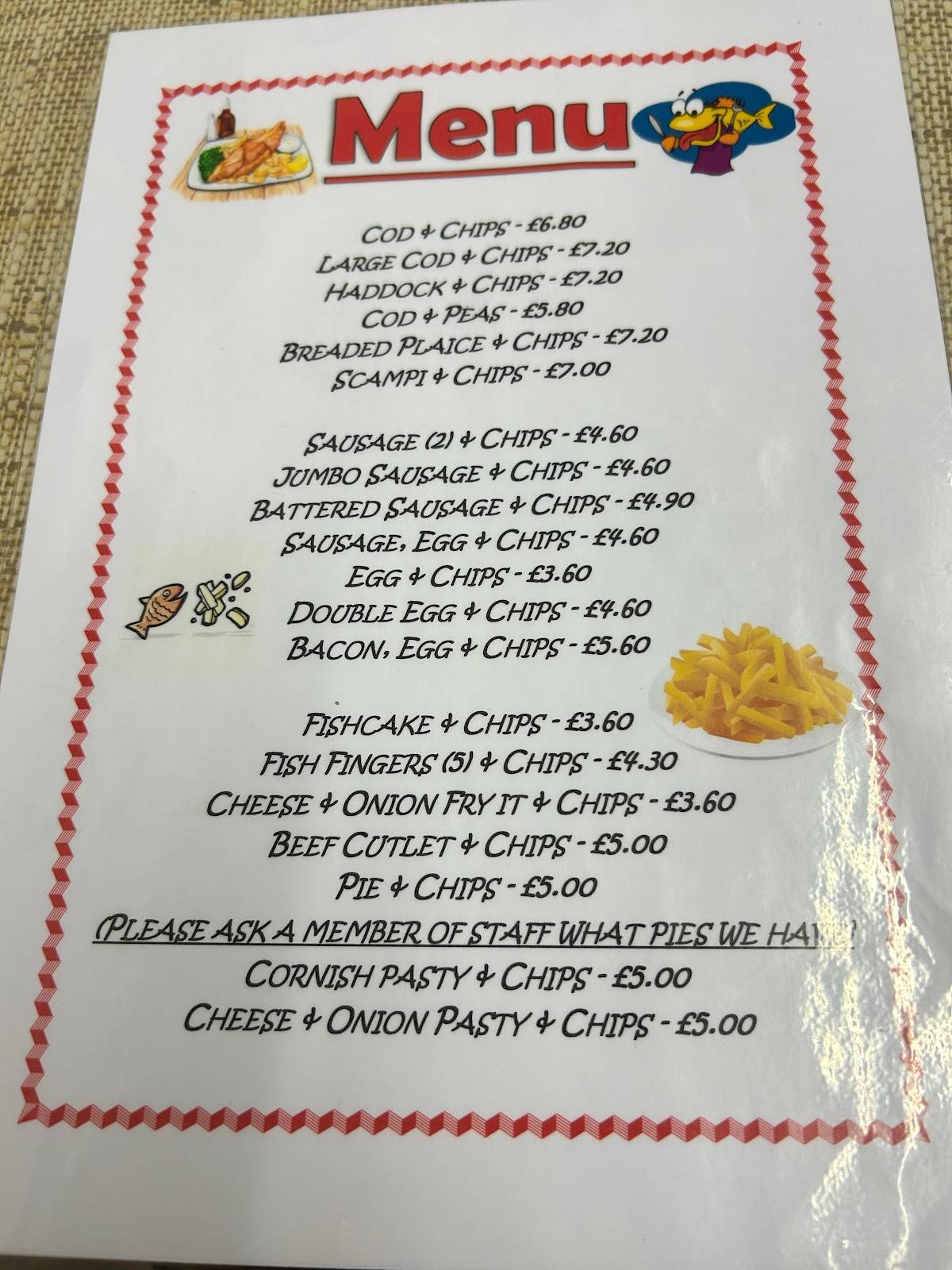 Carta del restaurante Valla's Fish & Chip Shop, Bangor