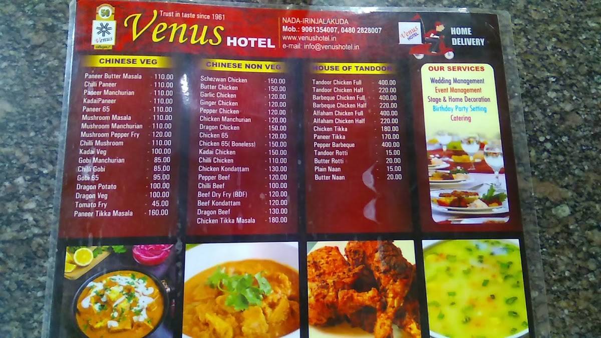 Menu at Venus Restaurant, Irinjalakuda, Thrissur, Irinjalakuda