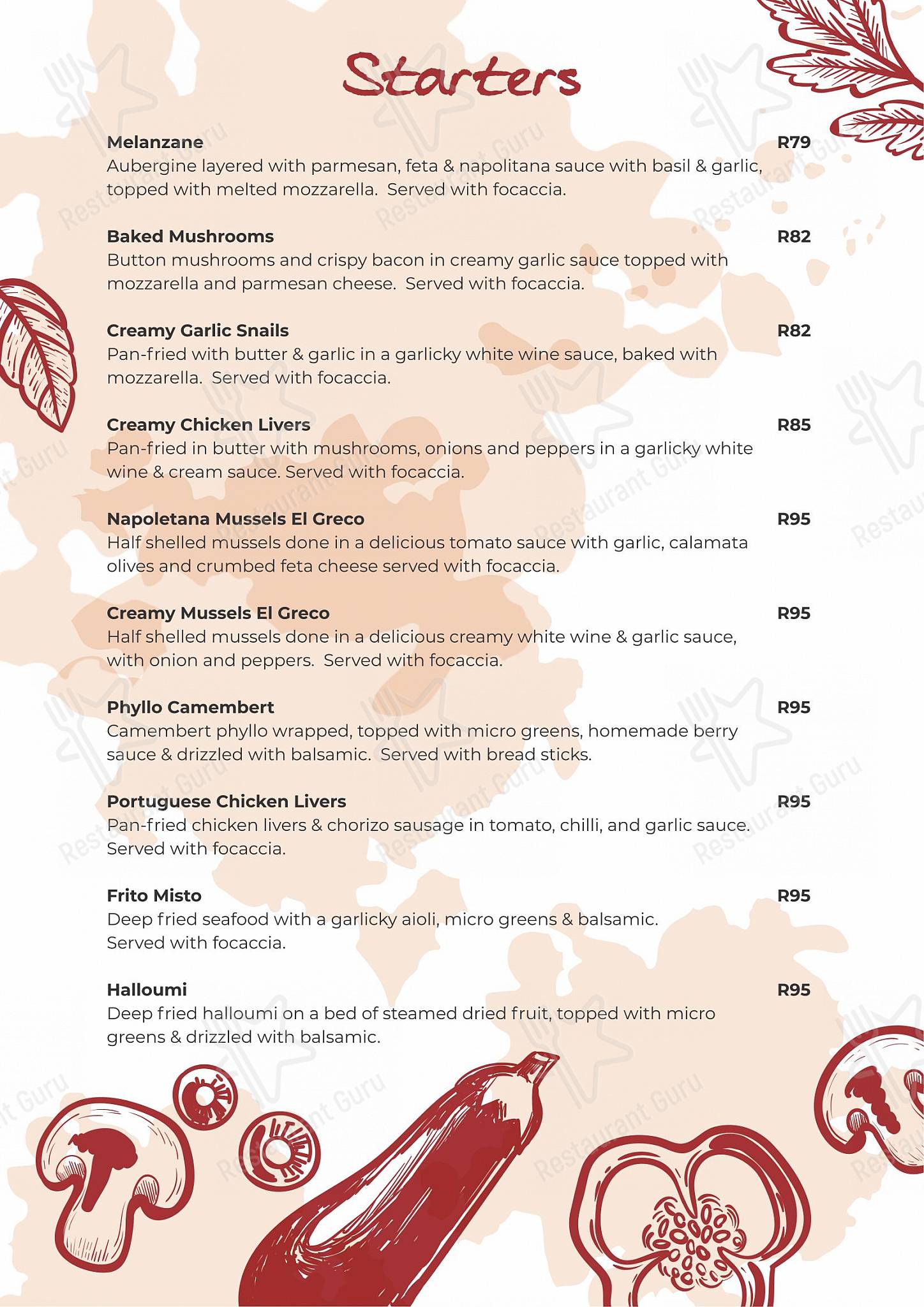 Menu at Village Bistro restaurant, Pretoria, Corner Main
