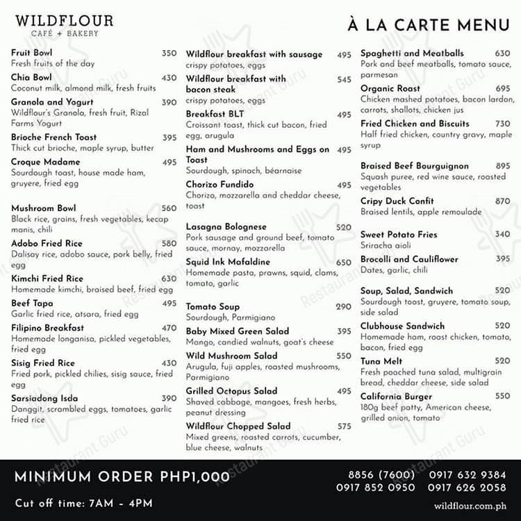Menu at Wildflour Restaurant - Salcedo, Makati, V Corporate Center