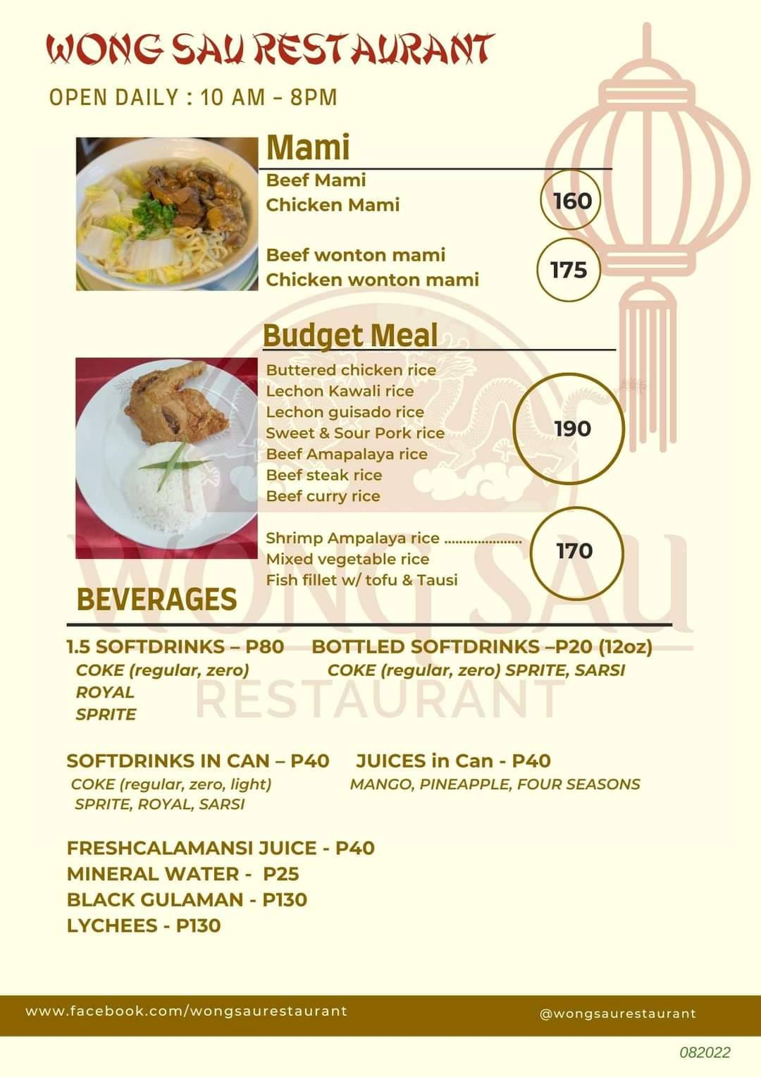 Menu at Wong Sau Restaurant, Makati, Gen.P.Santos St Bangkal