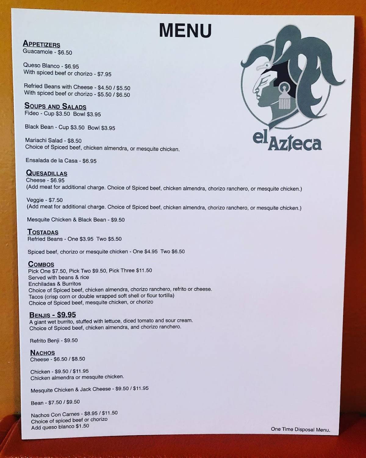 Menu at el Azteca Mexican Restaurant & Tequila Bar, Fort Wayne