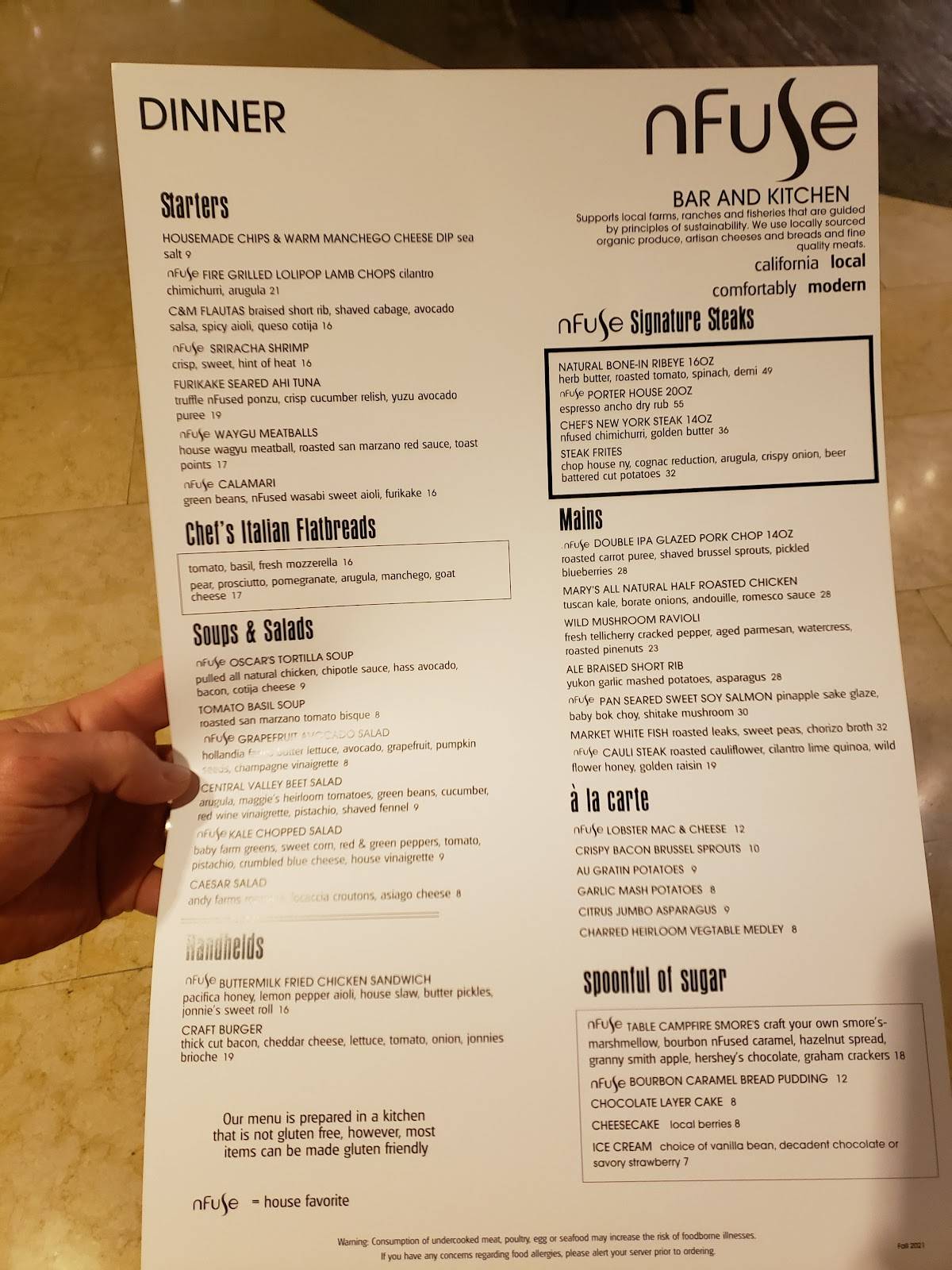 Menu at nFuse Restaurant, Bar & Lounge, Anaheim