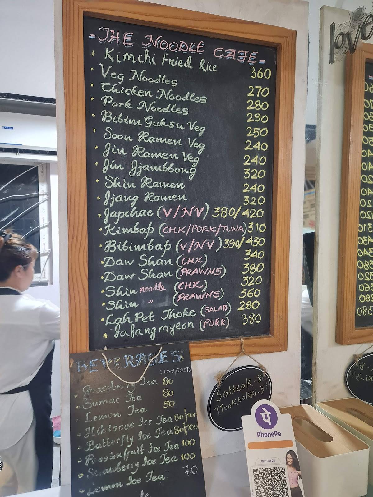 Menu at noodle cafe, Bengaluru