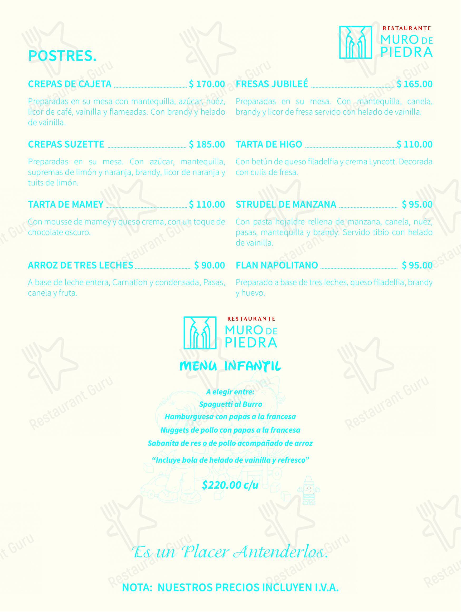 Menu at Restaurante Muro de Piedra, Mexico
