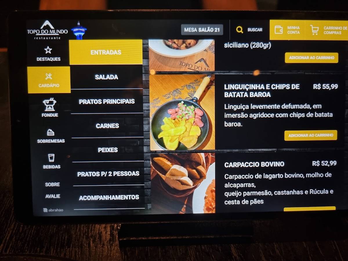 Menu em Restaurante Topo do Mundo, Nova Lima, R. Sen. Milton Campos