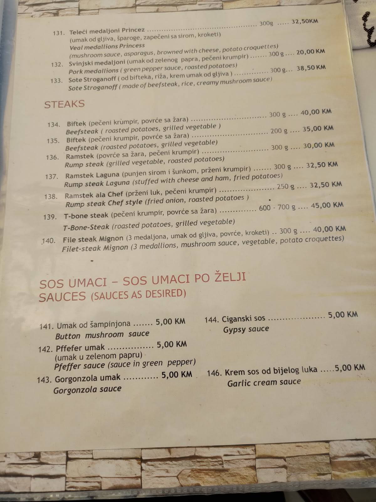 Speisekarte von Restoran Laguna restaurant, Neum