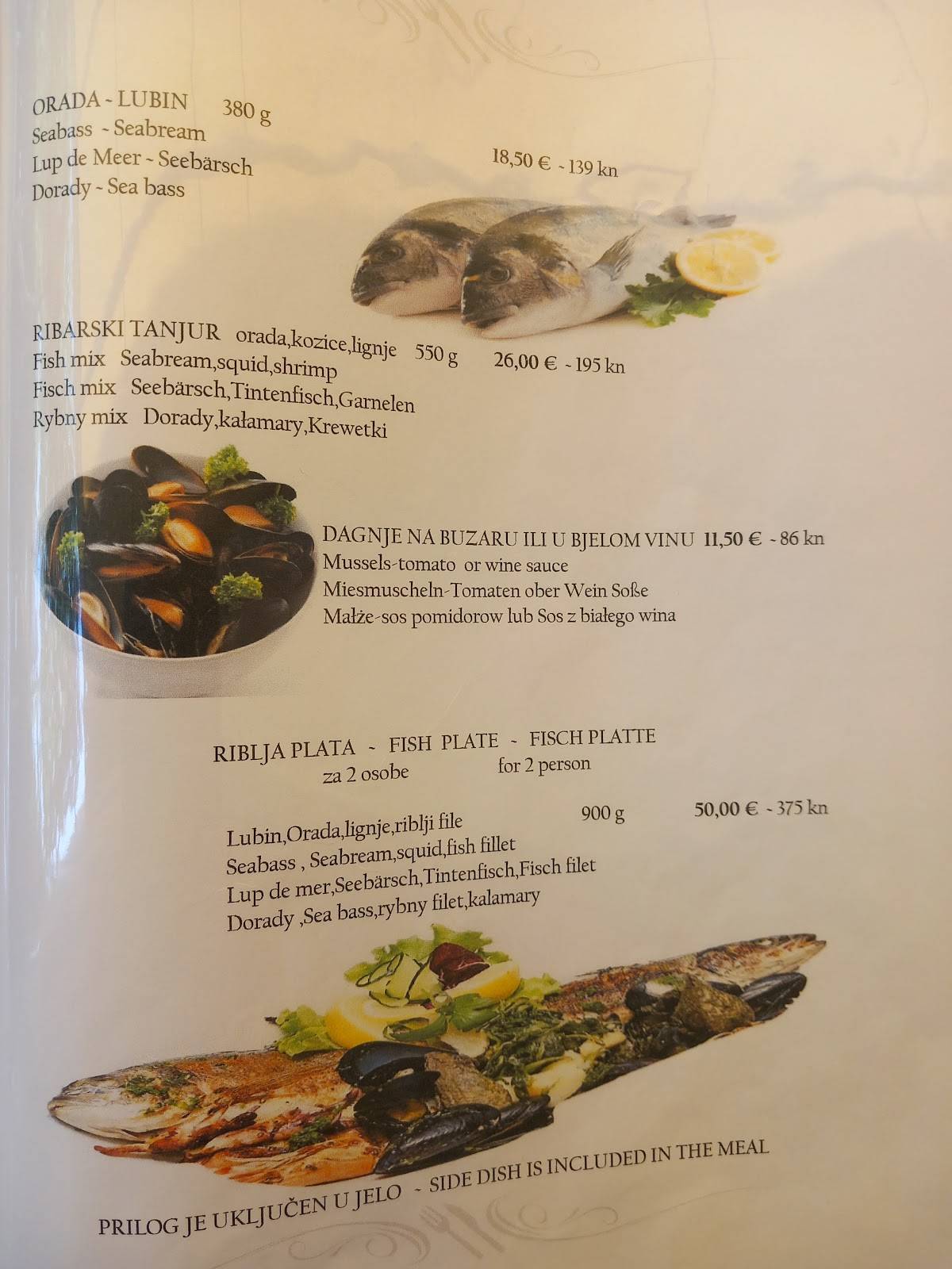 Menu at Restoran - Mala Barka, Tučepi