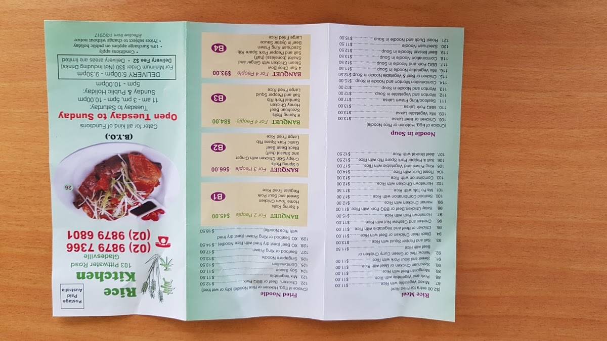 Menu at Rice Kitchen restaurant, Hunters Hill