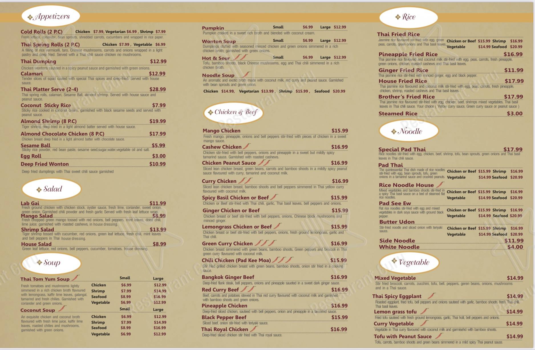 Menu at Rice & Noodle restaurant, Chatham-Kent