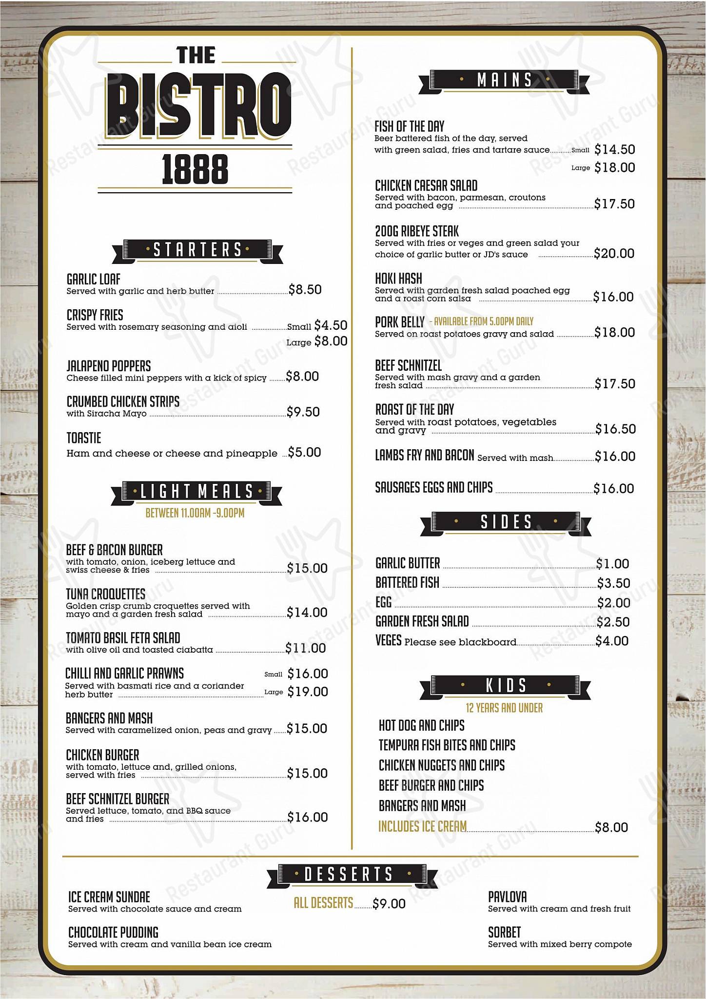 Menu at Richmond Club, The Borough, Christchurch