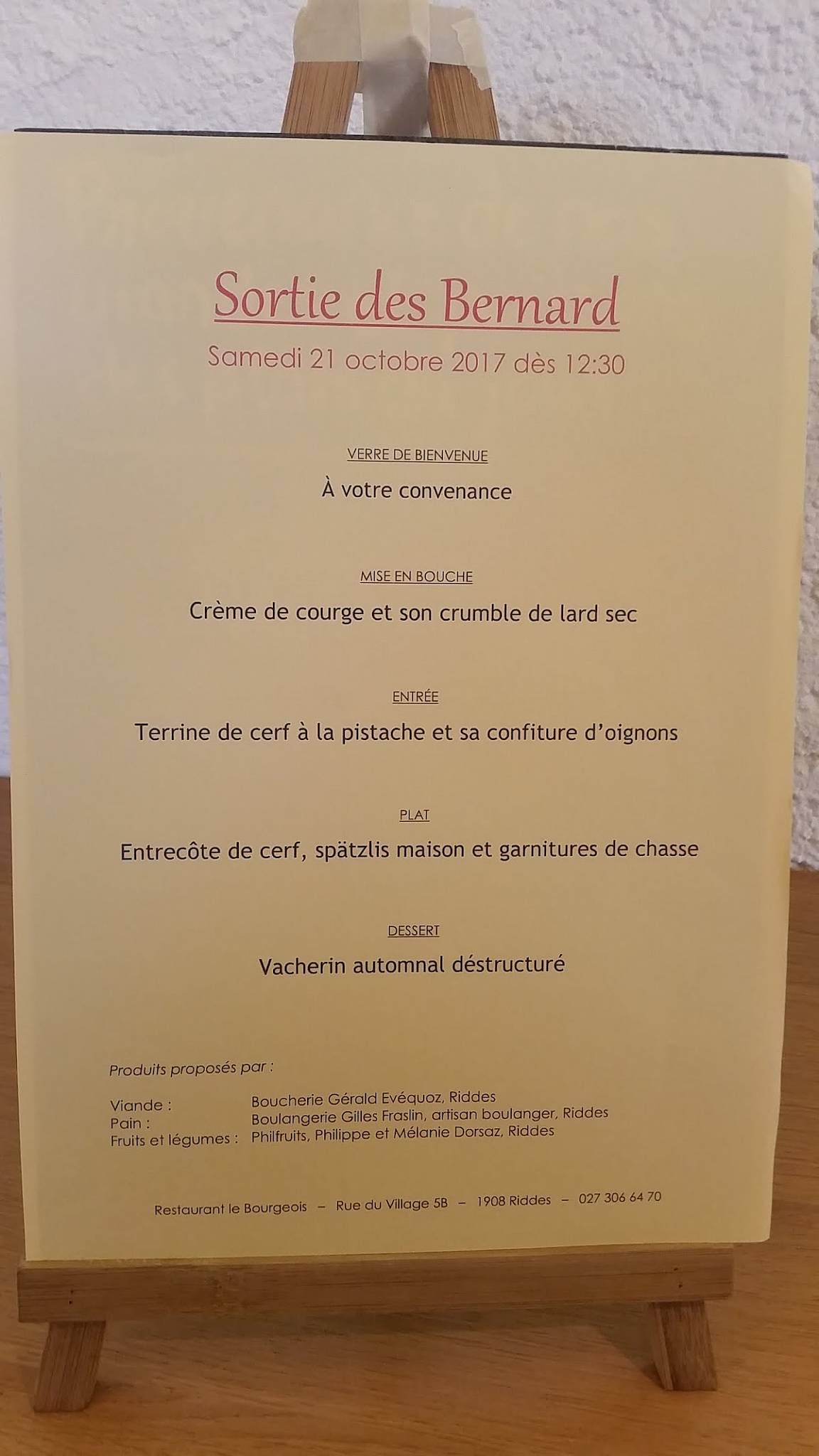 Menu da Le Bourgeois, Riddes