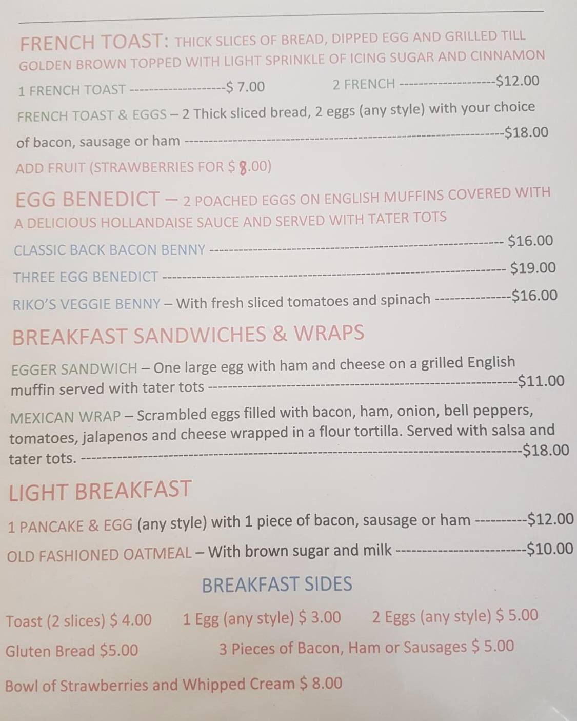 Menu at Riko's Radium Family Restaurant, Radium Hot Springs