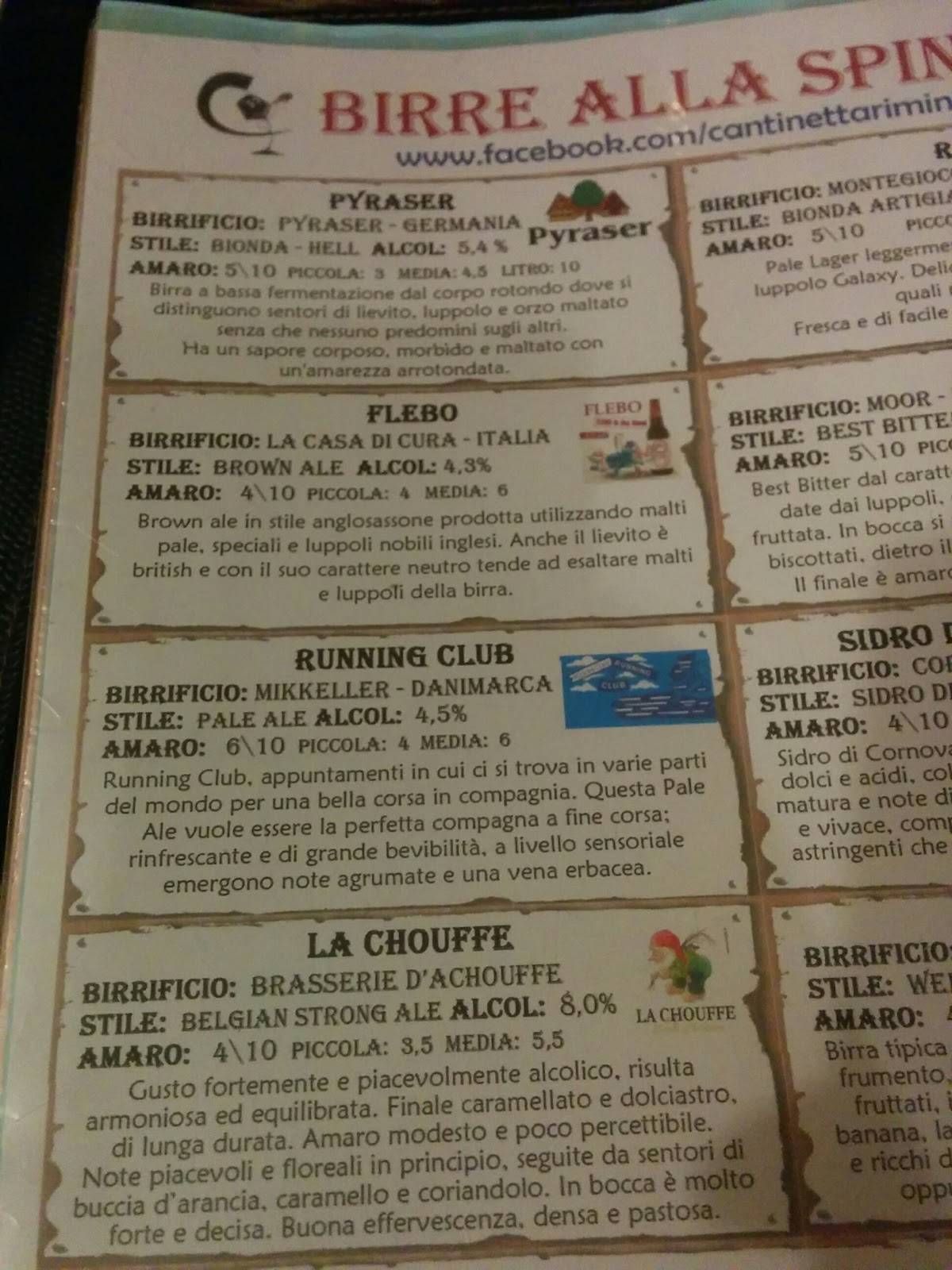 Menu da La Cantinetta ristorante, Rimini