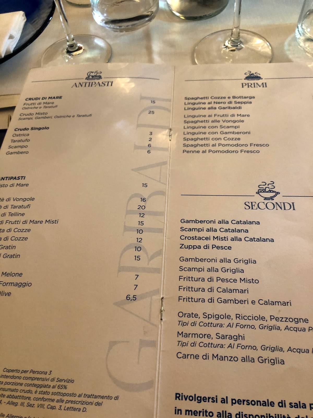 Menu at Ristorante Garibaldi, Bacoli