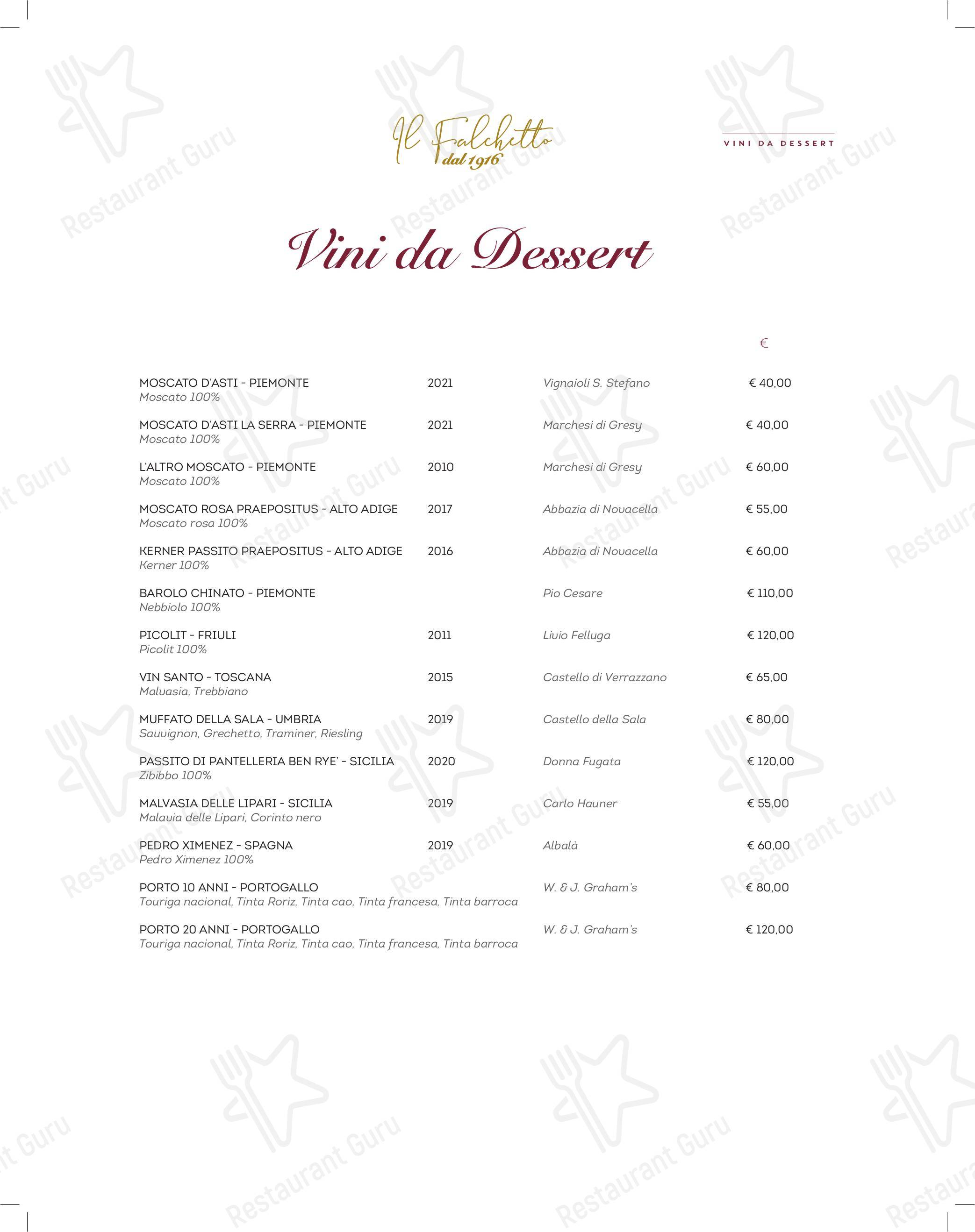 Carta de Ristorante Il Falchetto, Roma