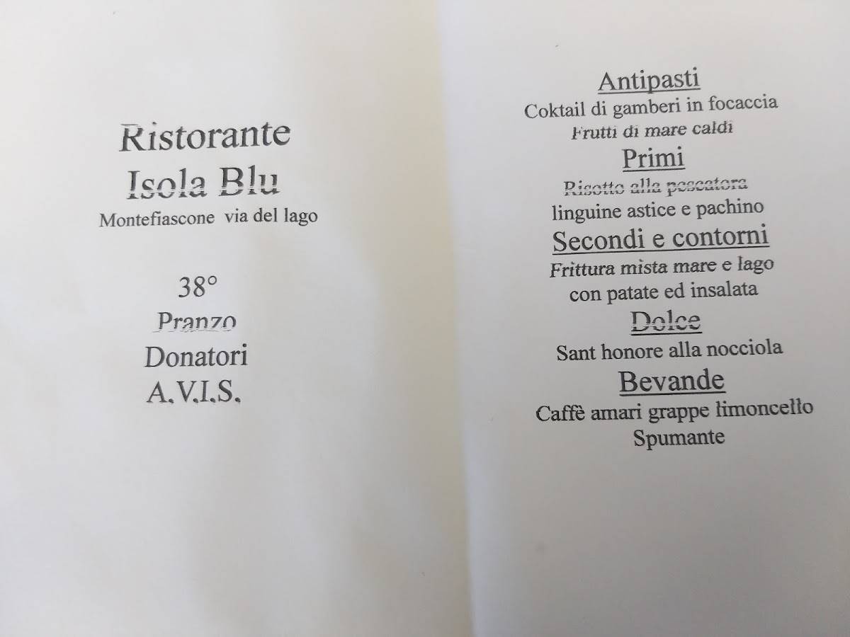 Menu da Ristorante Isola Blu, Montefiascone
