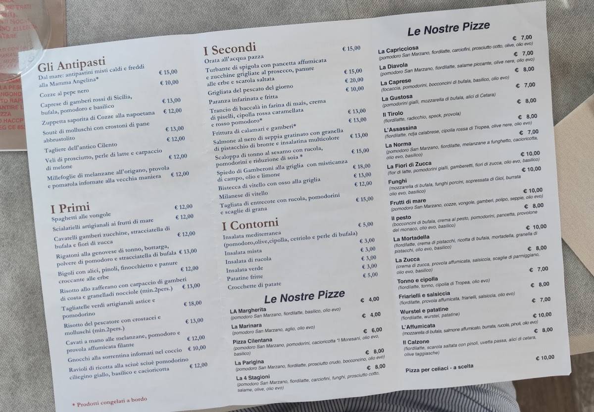 Menu at Ristorante MAMMA ANGELINA, Casal Velino, Lungomare Pietro Speranza