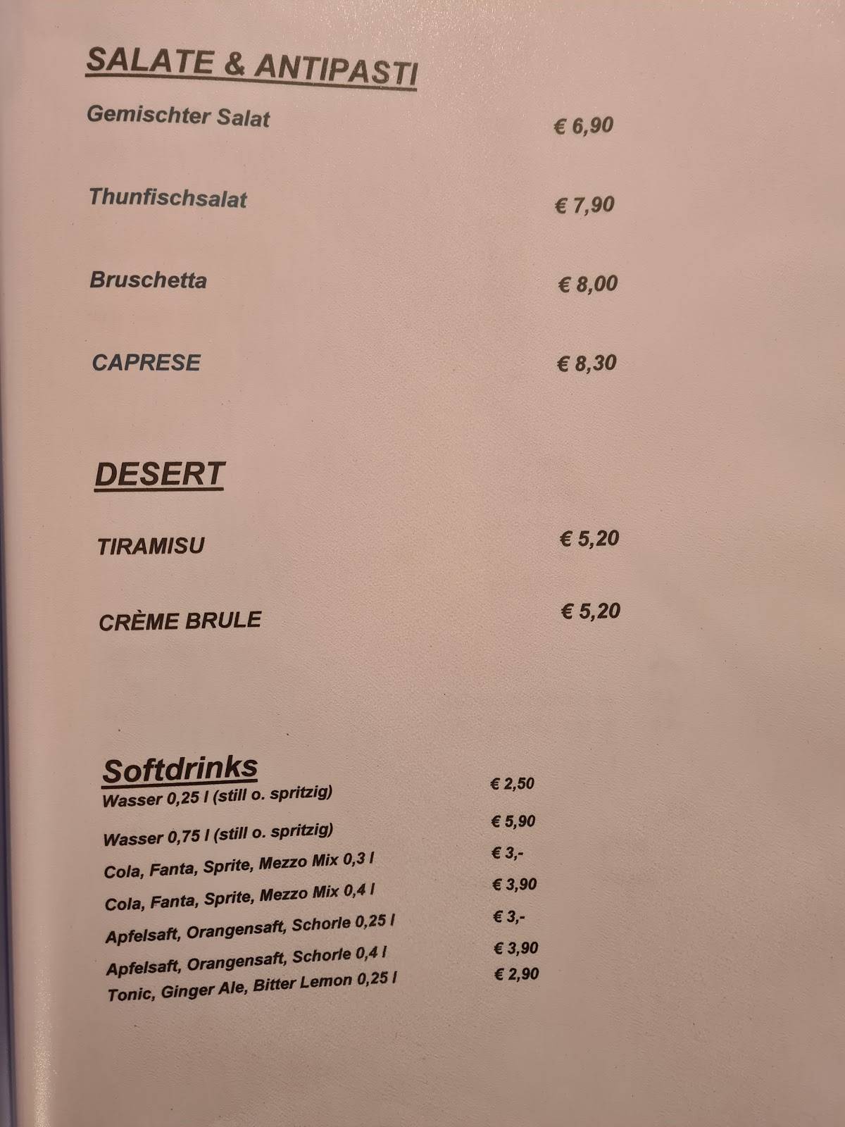 Menu at Ristorante Pizzeria Pension Damiano, Muldenhammer