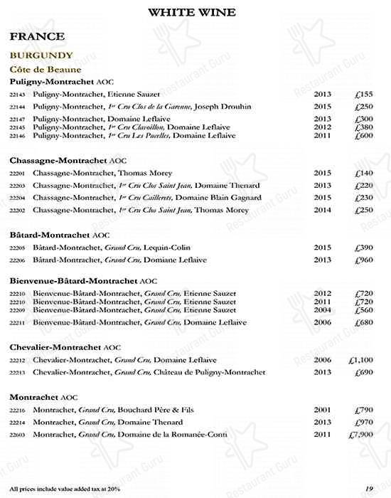 Menu at The Ritz Restaurant, London