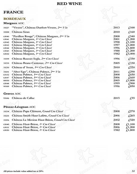 Menu at The Ritz Restaurant, London