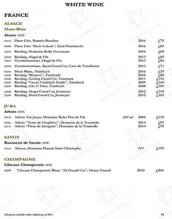 Menu at The Ritz Restaurant, London