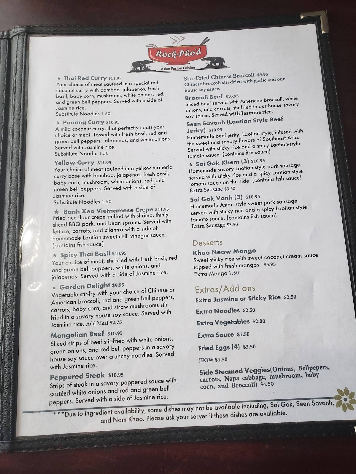 Menu at Rock-Pho'd Asian Fusion Cuisine restaurant, Rockford