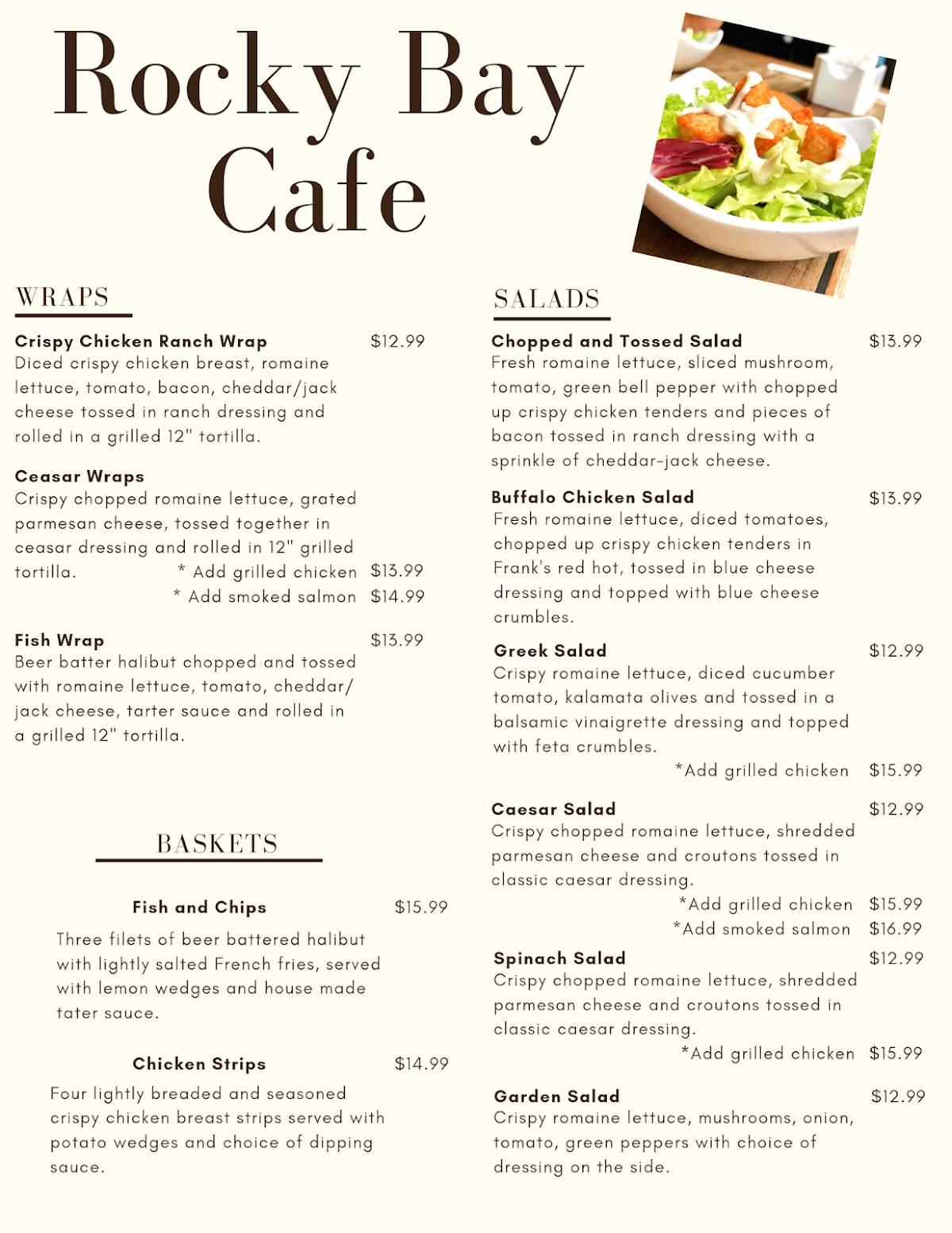 Menu at Rocky Bay Cafe & Delicatessen, Friday Harbor