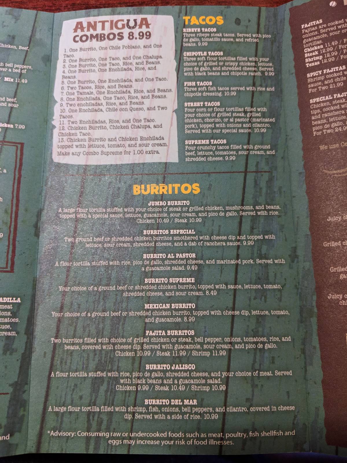 Menu at Antigua Mexican Restaurant, Rome, 863 Cartersville Hwy SE