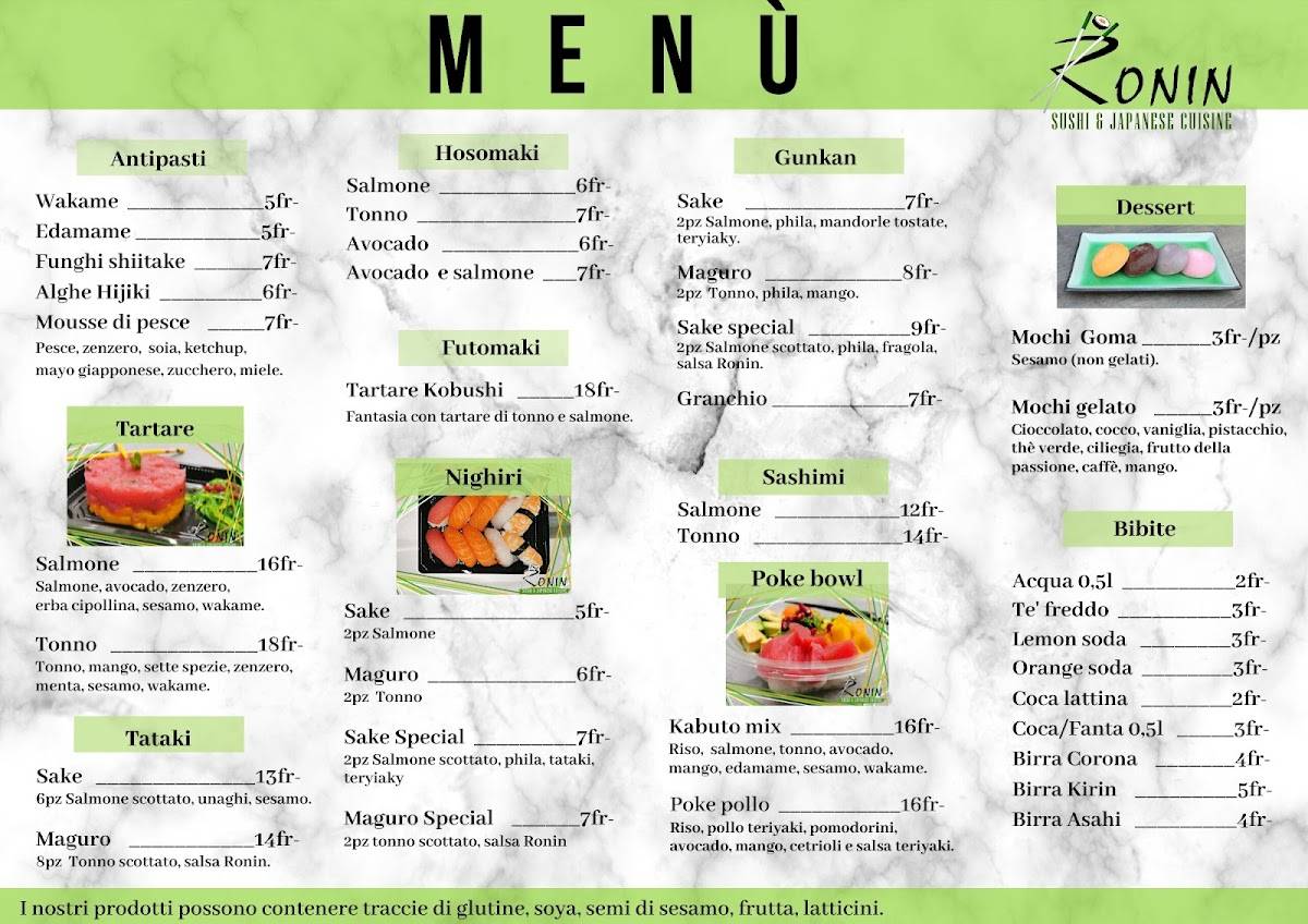 Speisekarte von Ronin Food Locarno, Locarno