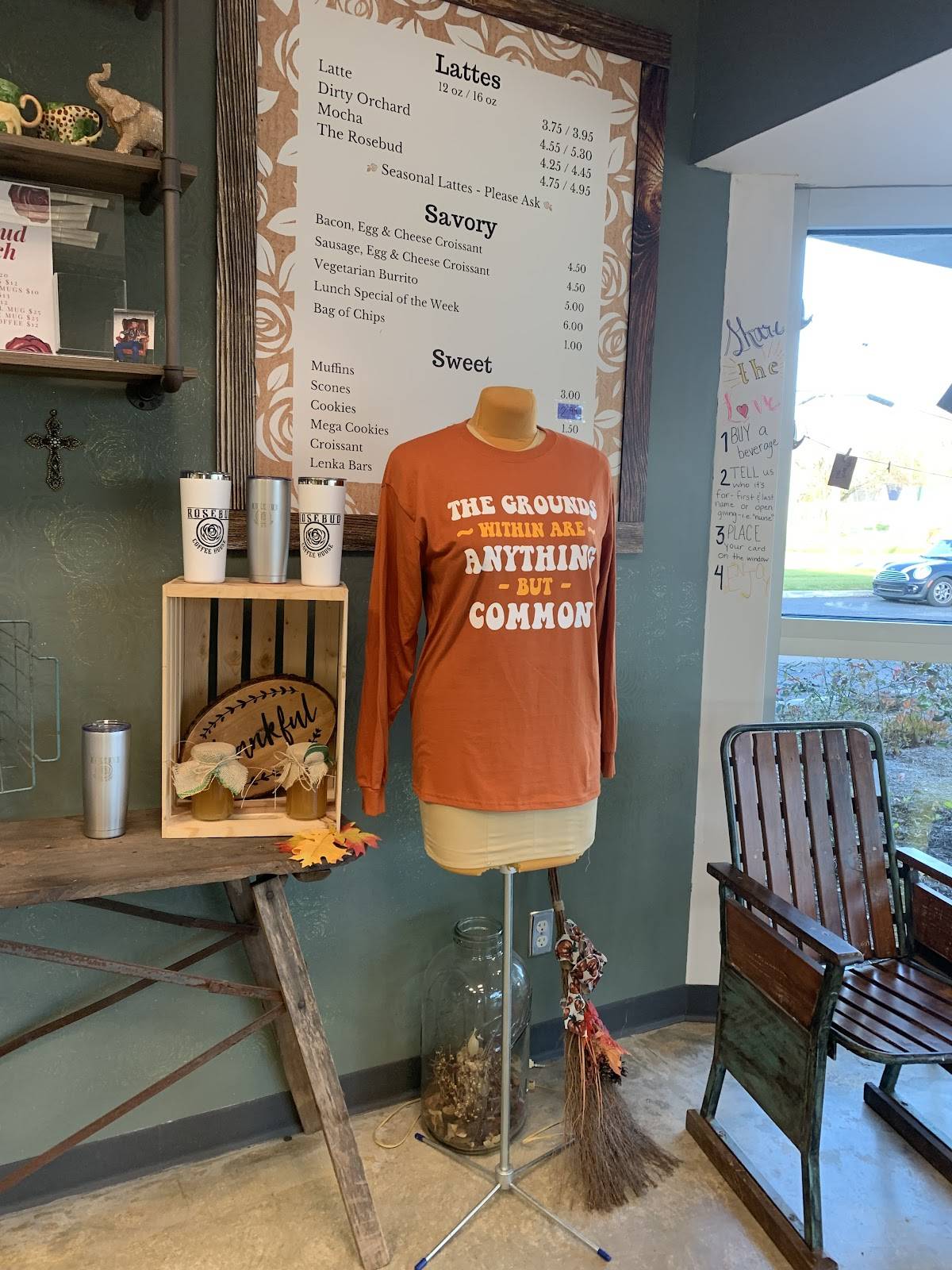 Menu at Rosebud Coffee House, Muncie