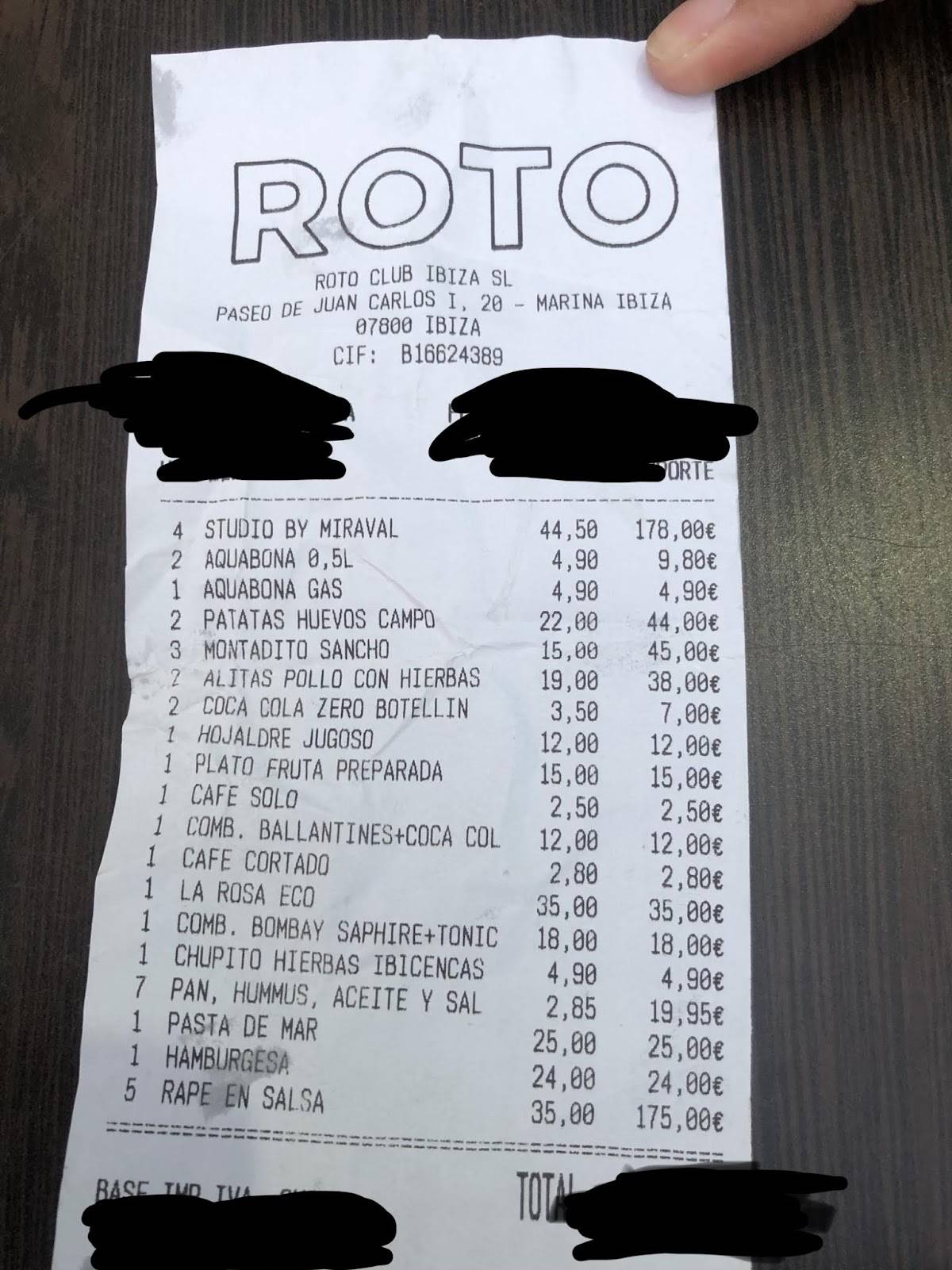 Menu at Roto restaurant, Ibiza