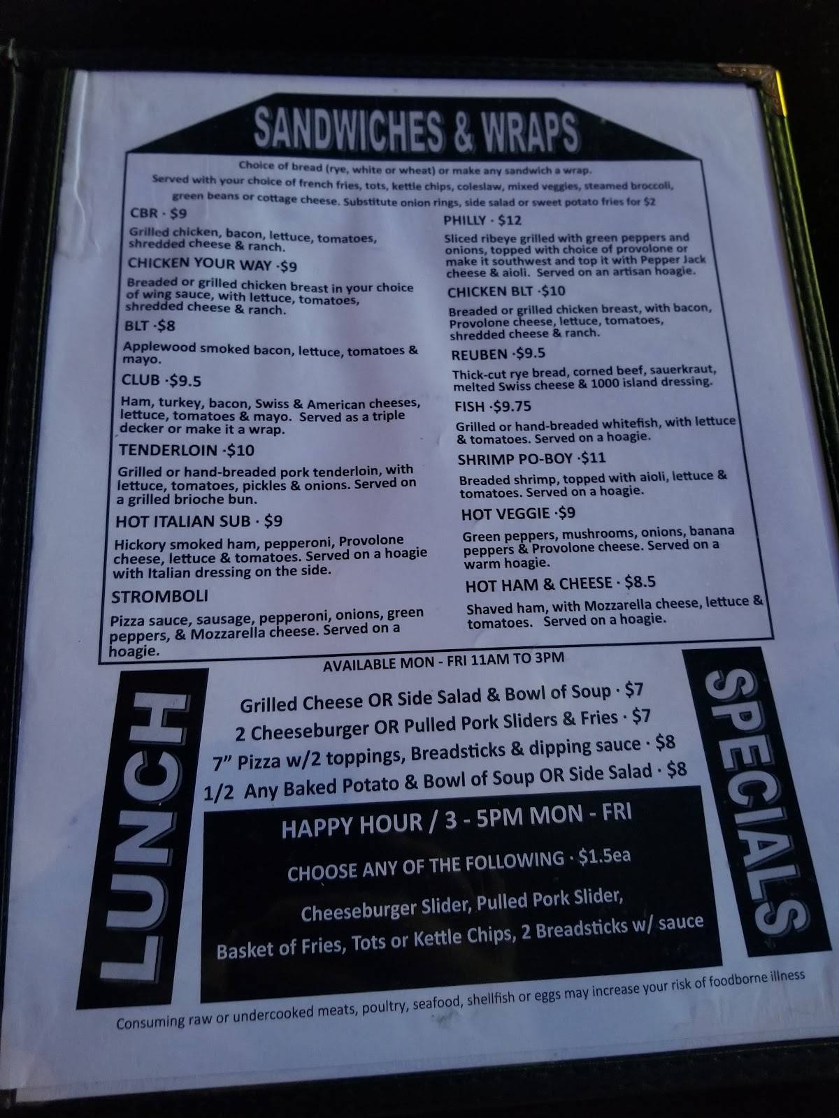 Menu at The New Pal Pub, New Palestine