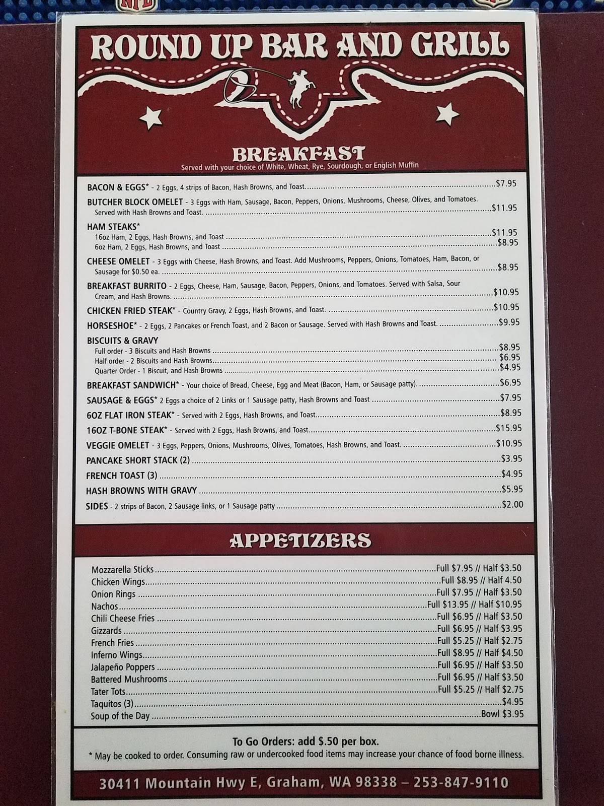 Menu at Roundup Restaurant & Lounge, Graham