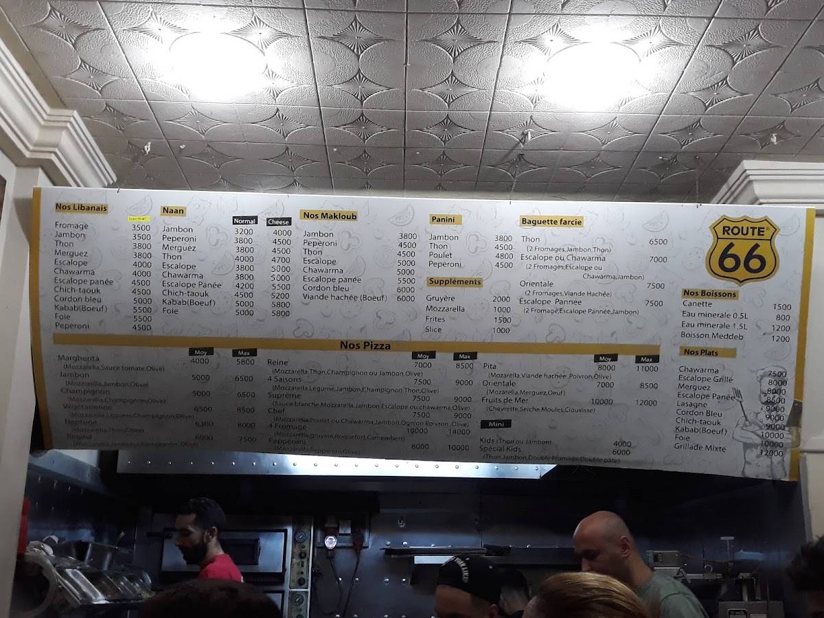 Carta del restaurante Route 66, Mégrine