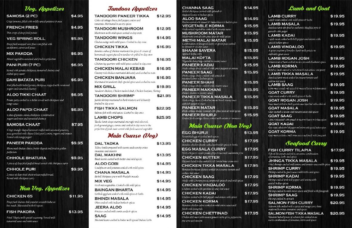 Menu at Royal Spice Indian Restaurant, Millville