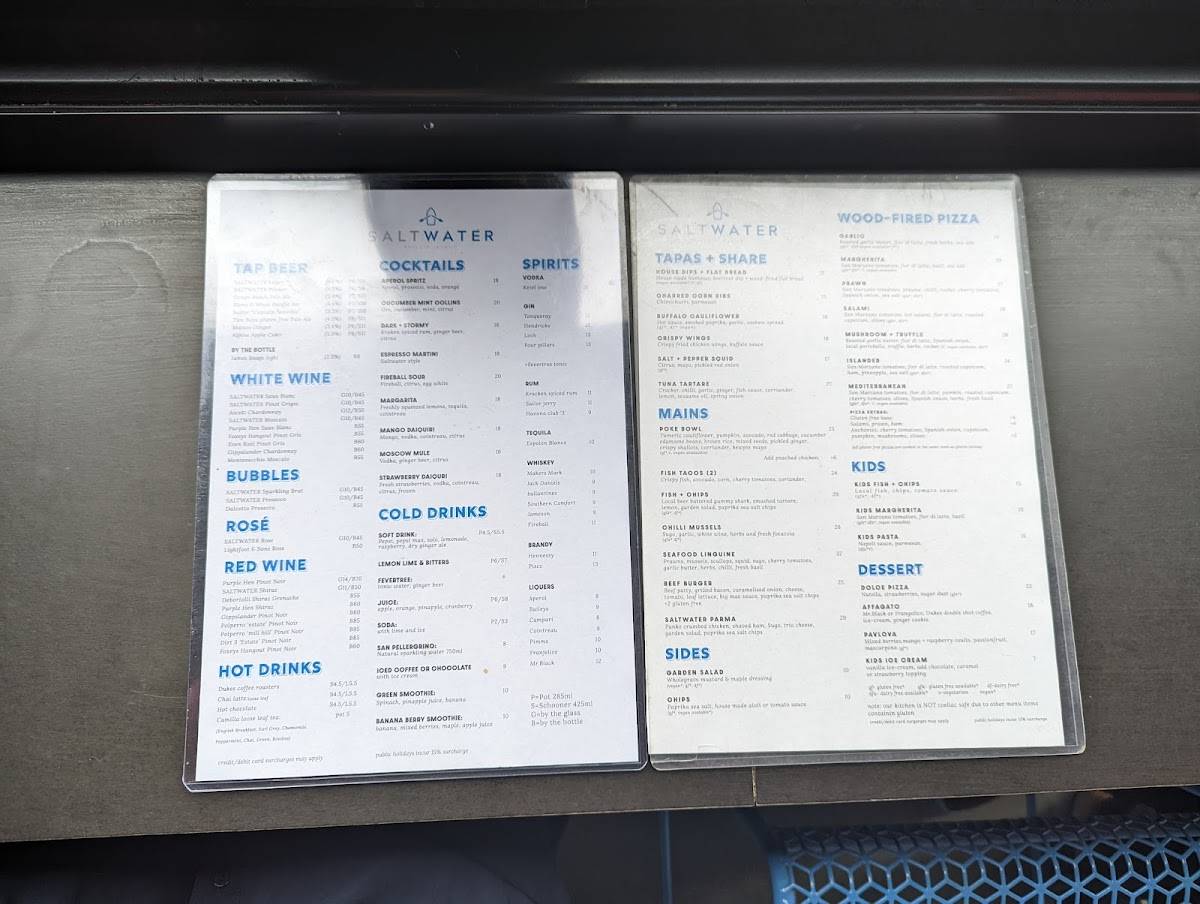 Menu at SALTWATER Phillip Island restaurant, Newhaven