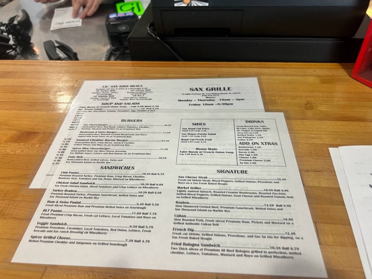 Menu at SAX GRILLE pub & bar, Fort Walton Beach, 10 Eglin Pkwy SE
