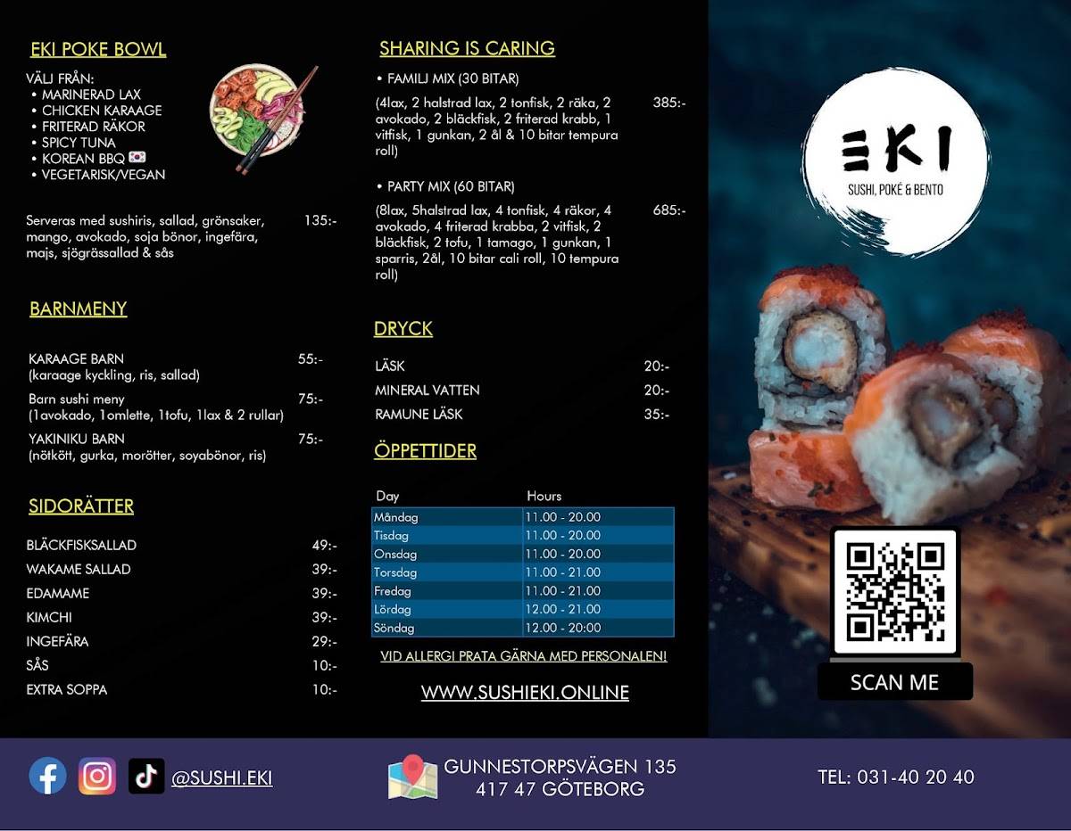 Menu at SUSHI EKI restaurant, Gothenburg
