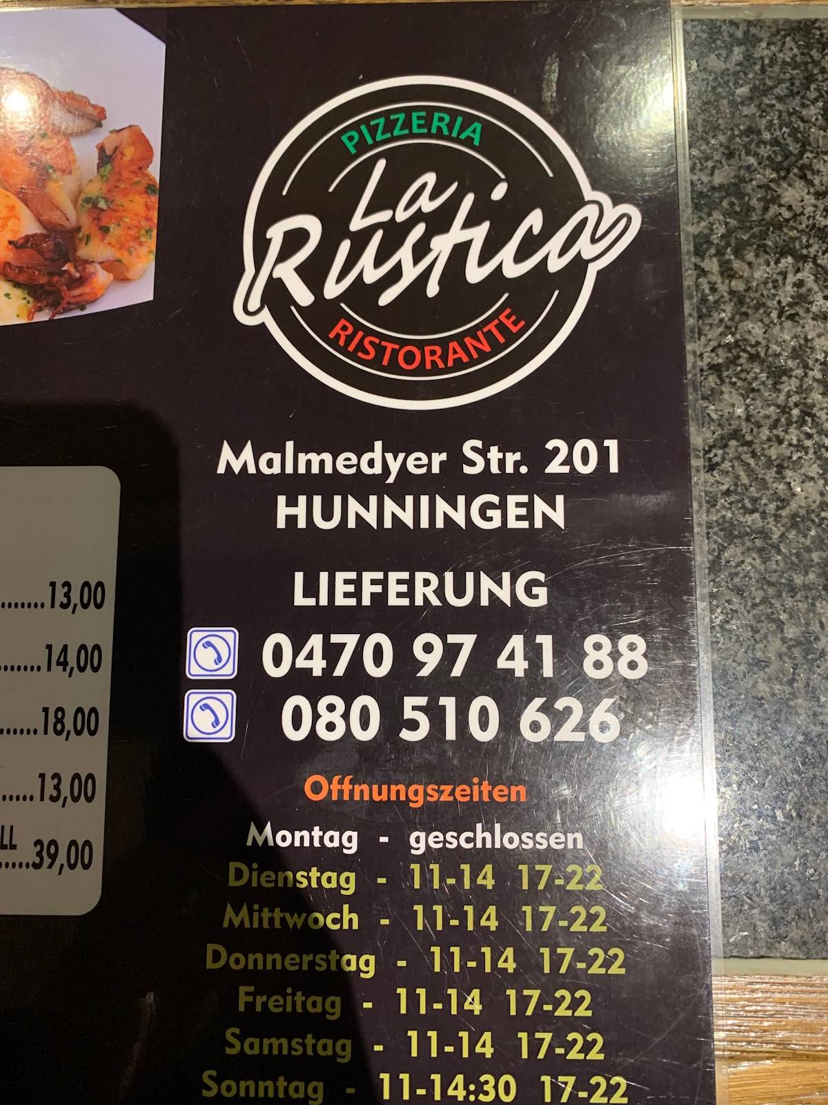 Speisekarte Von La Rustica Restaurant, Hohentengen – MVAKNO